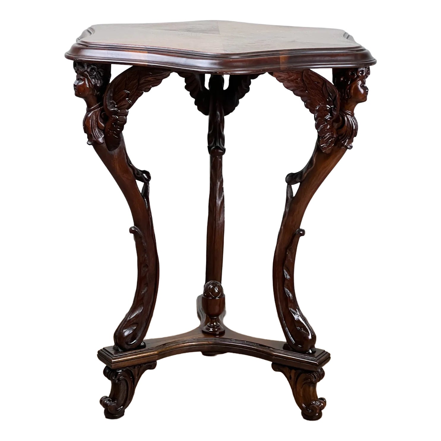 Antique French Napoleon III Walnut Tri-Leg With Carved Angel Shoulders ...