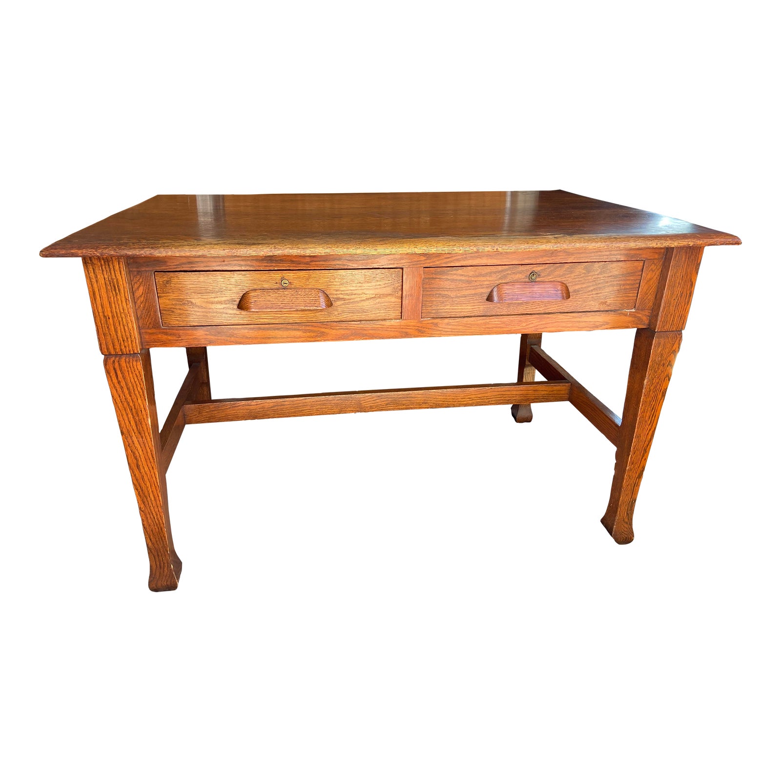 1950s Vintage Oak Arts and Crafts Mission Style Desk Table | Chairish