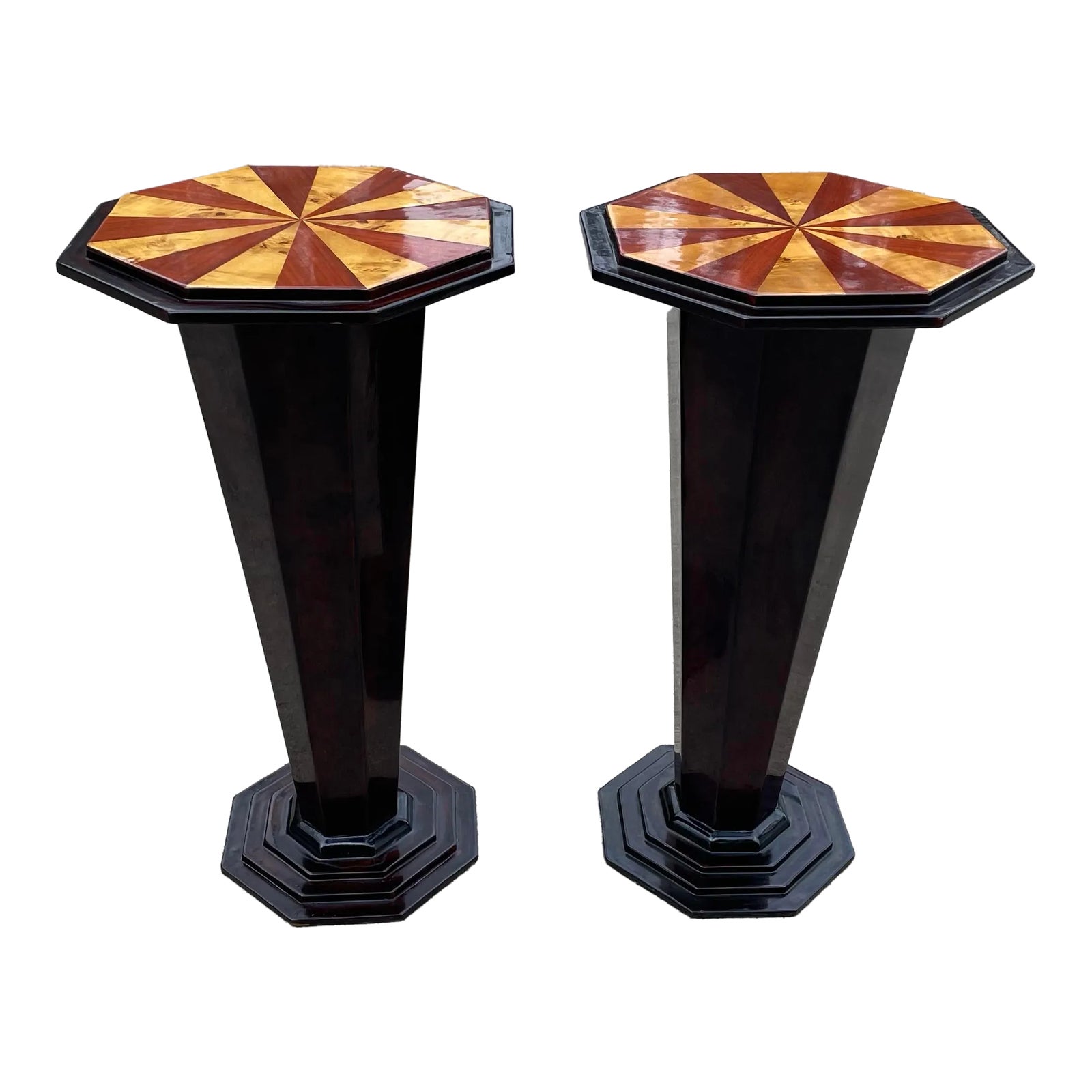 Vintage Art Deco Inlaid Wood Pedestals | Chairish
