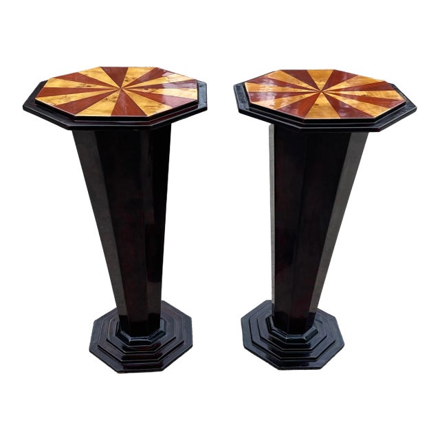 Vintage Art Deco Inlaid Wood Pedestals | Chairish