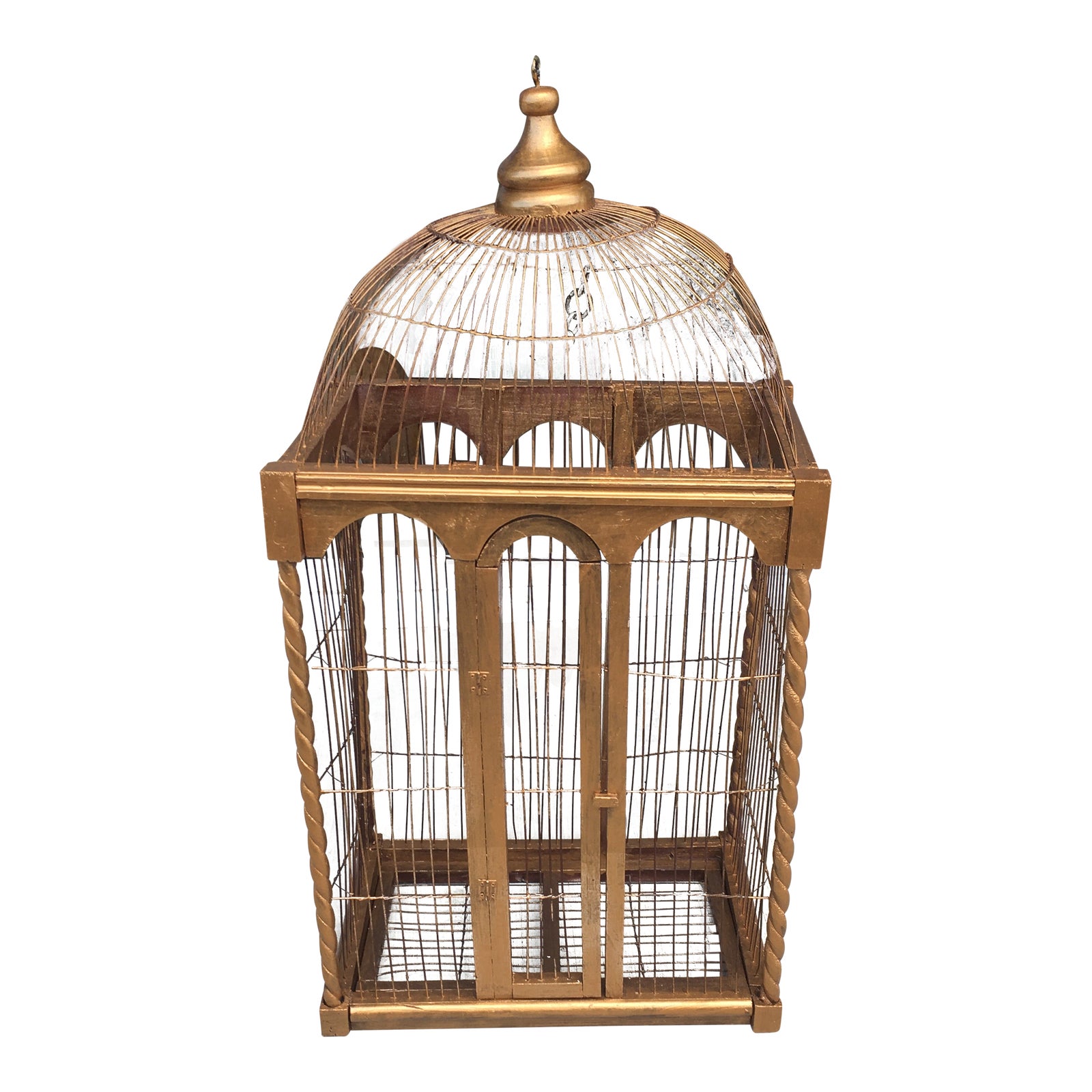 Wood and Metal Domed Handmade Bird Cage | Chairish