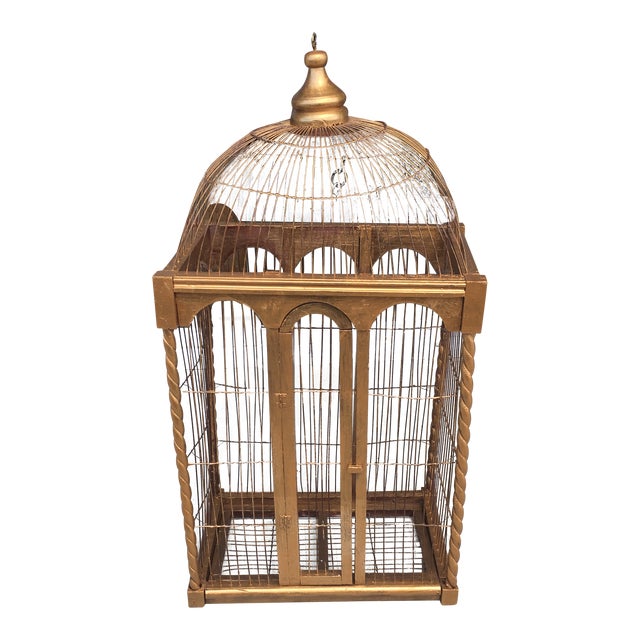 Wood and Metal Domed Handmade Bird Cage | Chairish