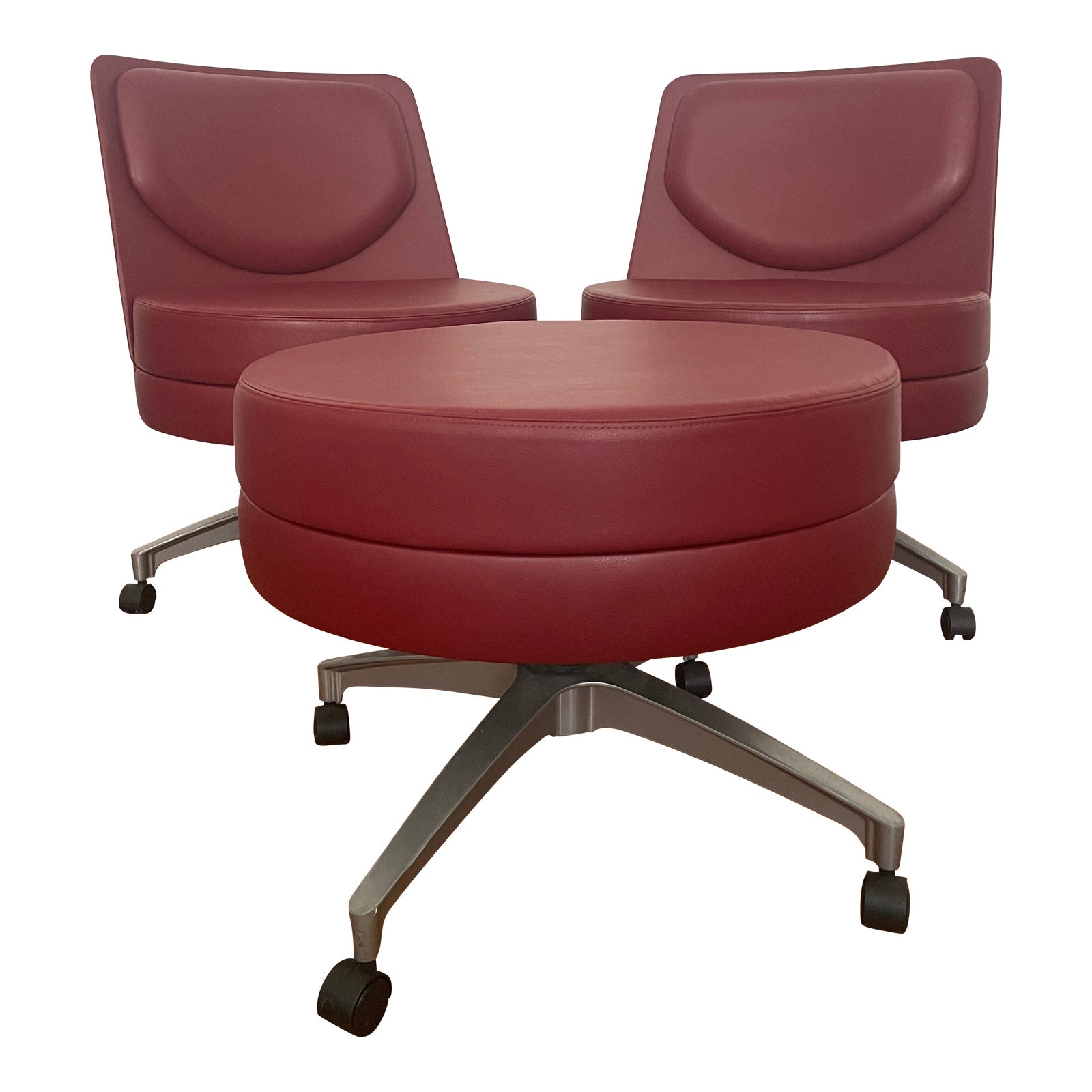 1980s Vintage Coalesse Topo Modern Geometric Leather Lounge Chairs and ...