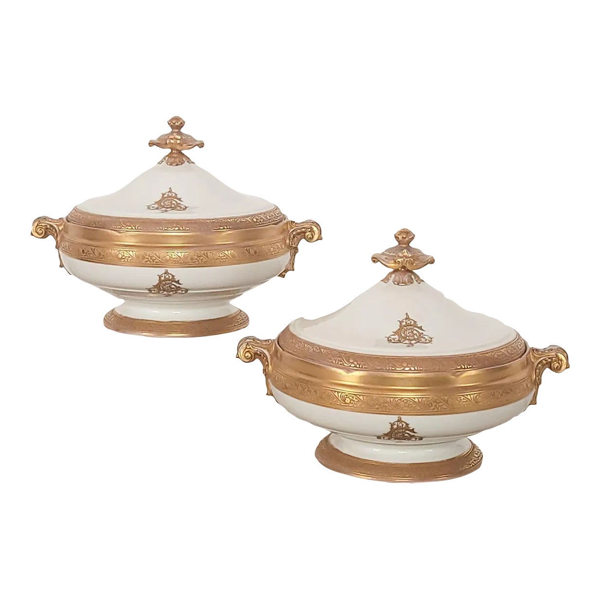 Pair of Monogrammed Paris Porcelain and Gilt Serving Bowls, France ...