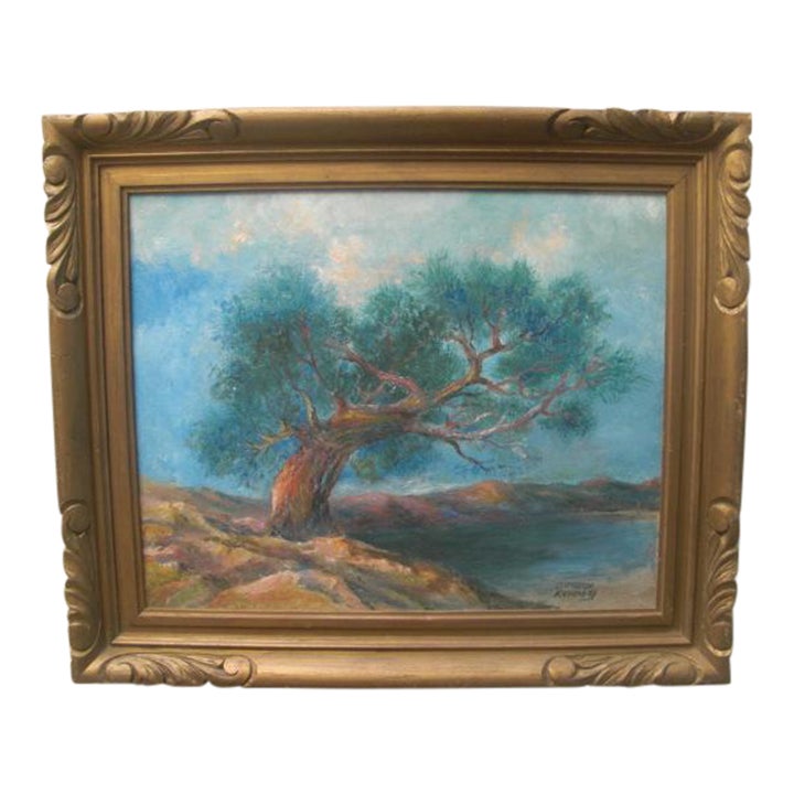 Mid 20th Century Western Landscape Painting of Twisted Tree by Gordon ...