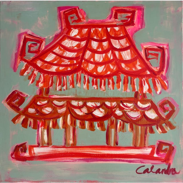 Pink and Green Pagoda, Original Painting by Amy Calandra | Chairish
