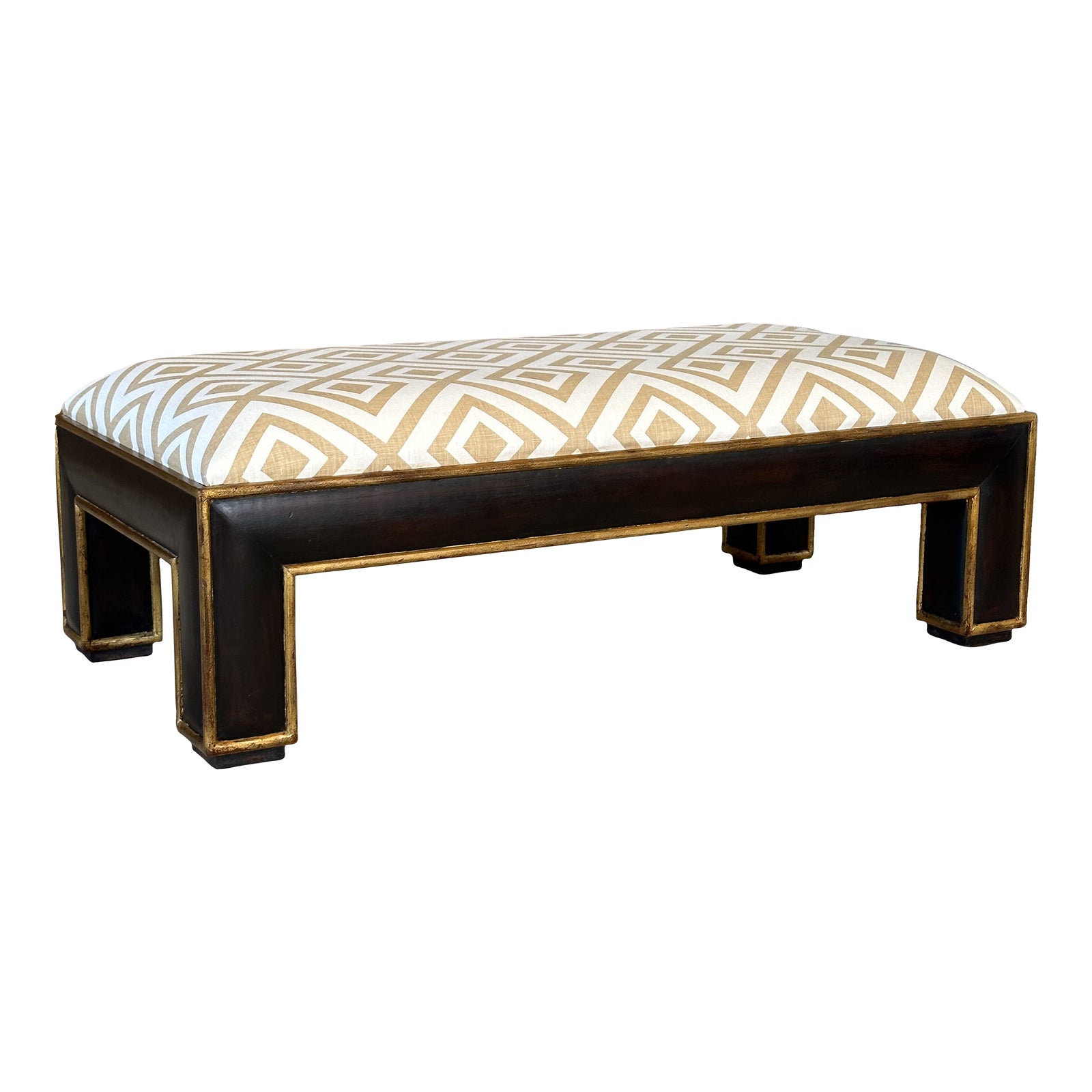 Hollywood Regency Geometric Upholstered Gilt Wood Ottoman Footstool ...