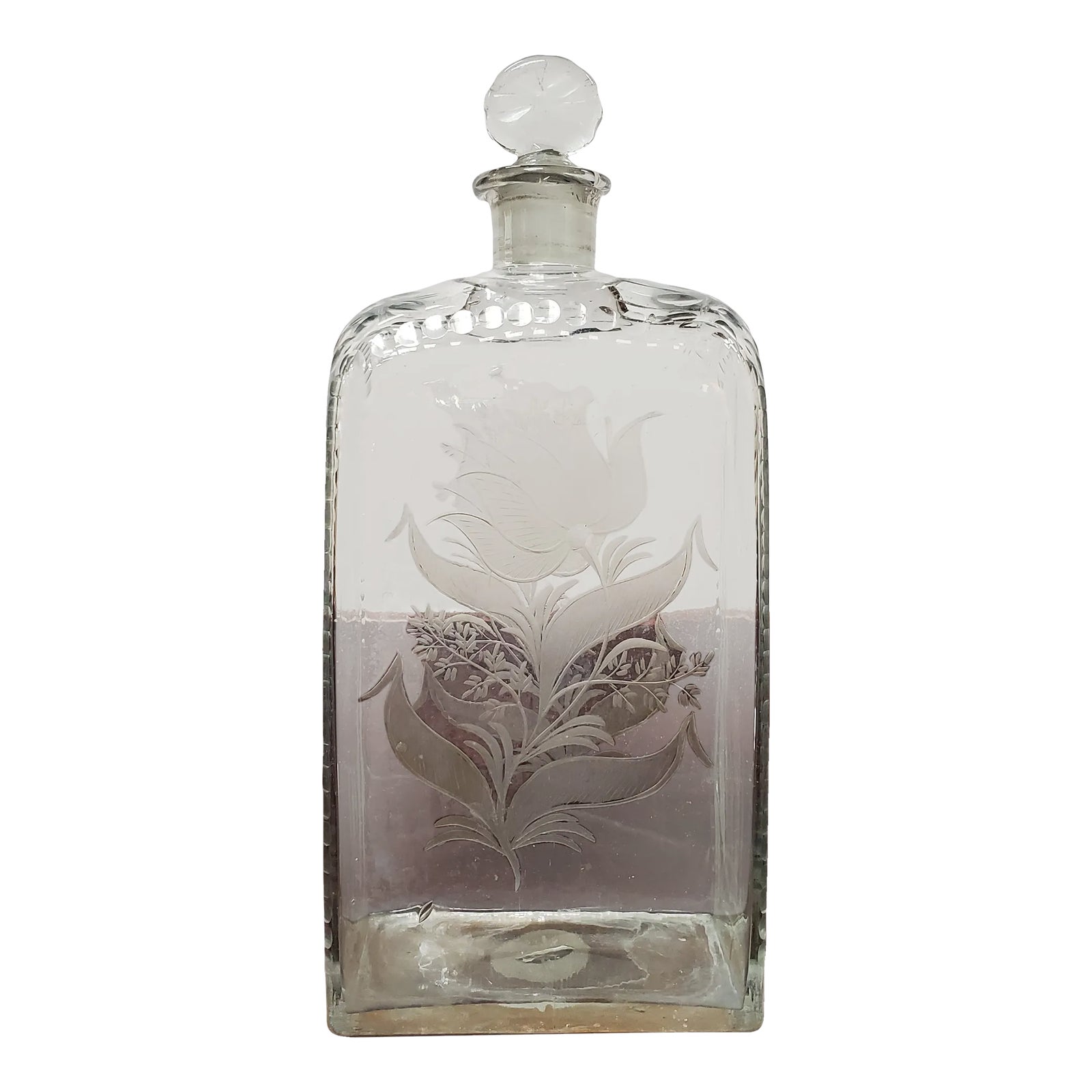 Mid 18th Century Stiegel Glass Stoppered Bottle With Etched Floral ...