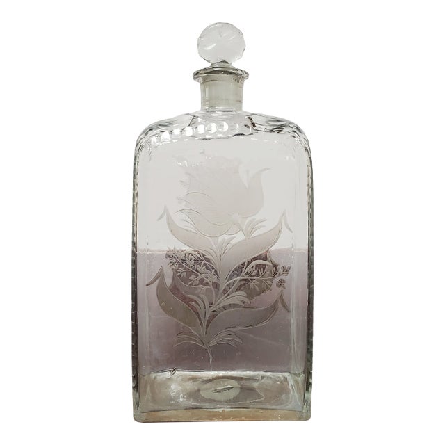 Mid 18th Century Stiegel Glass Stoppered Bottle With Etched Floral ...