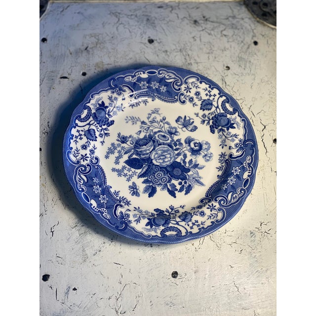 Contemporary Spode Blue Room Collection Blue Rose Dinner Plate | Chairish
