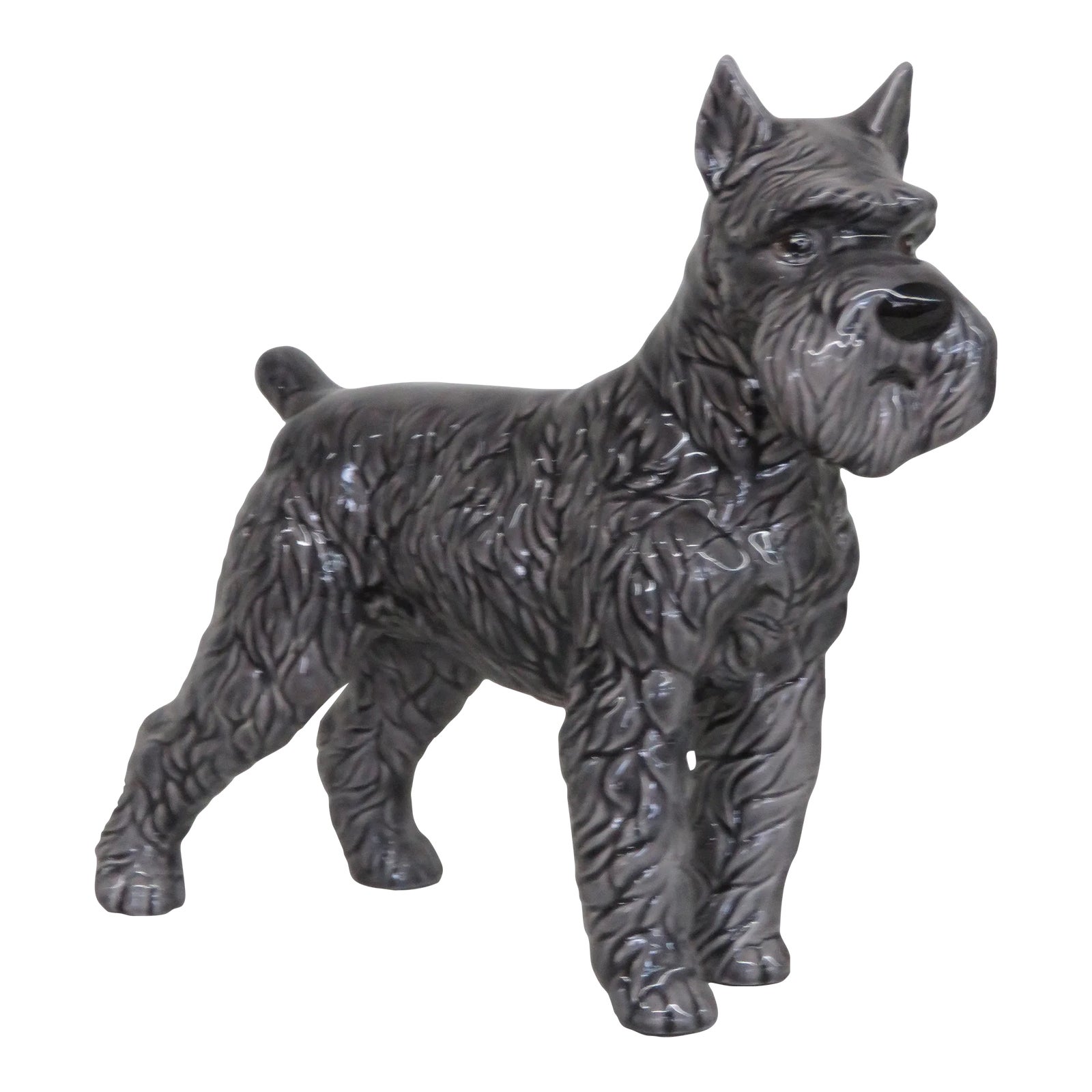 Grey Schnauzer Dog Ceramic Figurine | Chairish