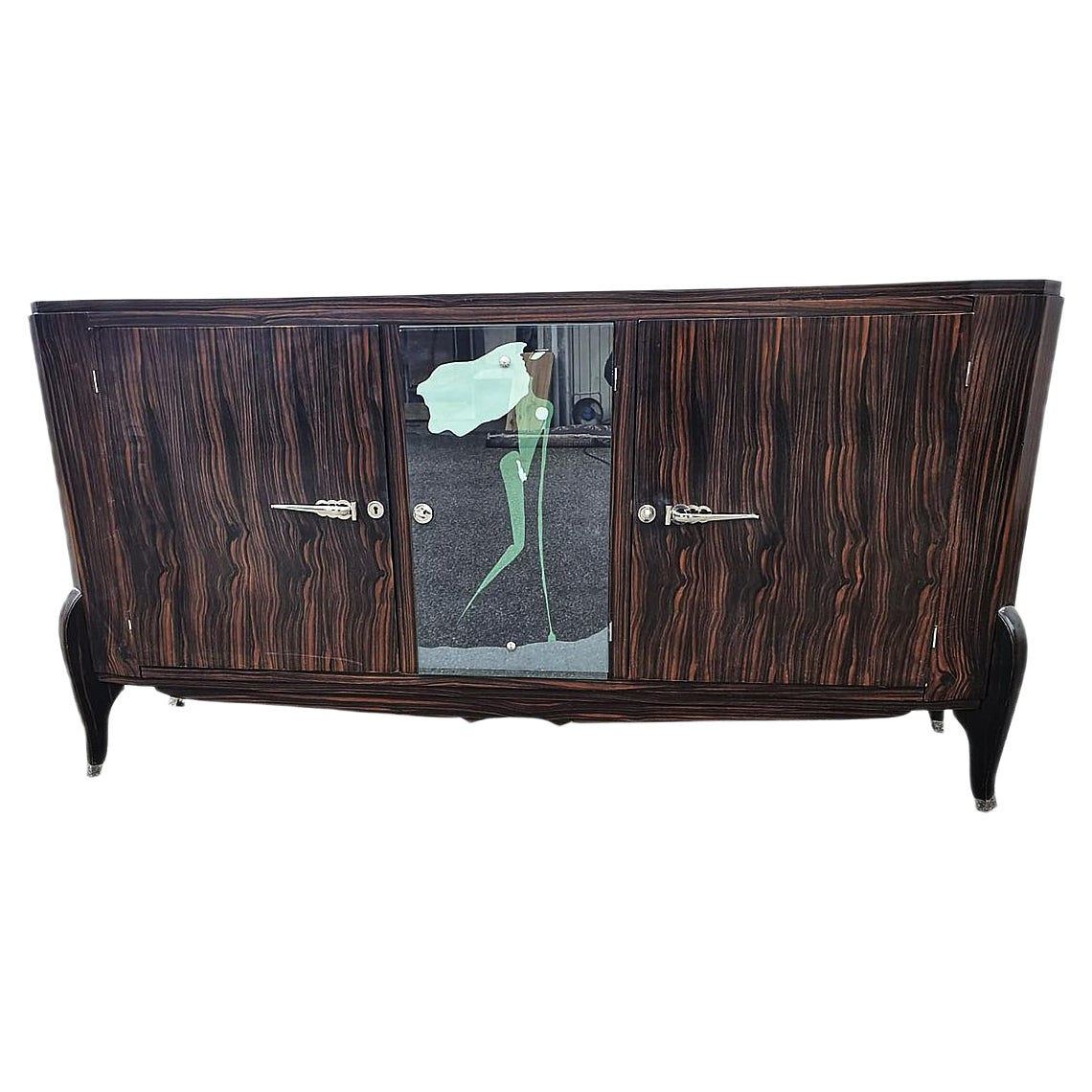Art Deco Sideboard in Macassar with Painted Mirror, France, 1920s ...