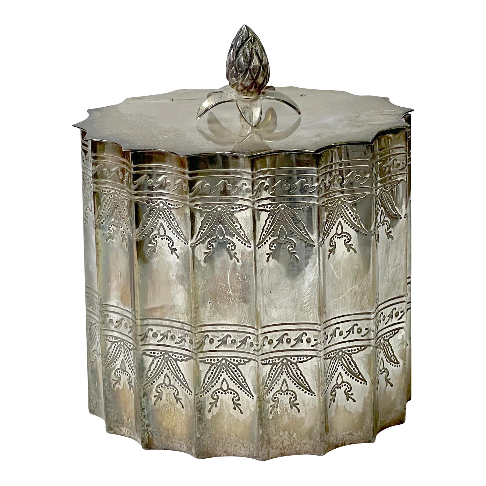 Vintage Silver Color Pewter Metal Oval Theme Container Display | Chairish