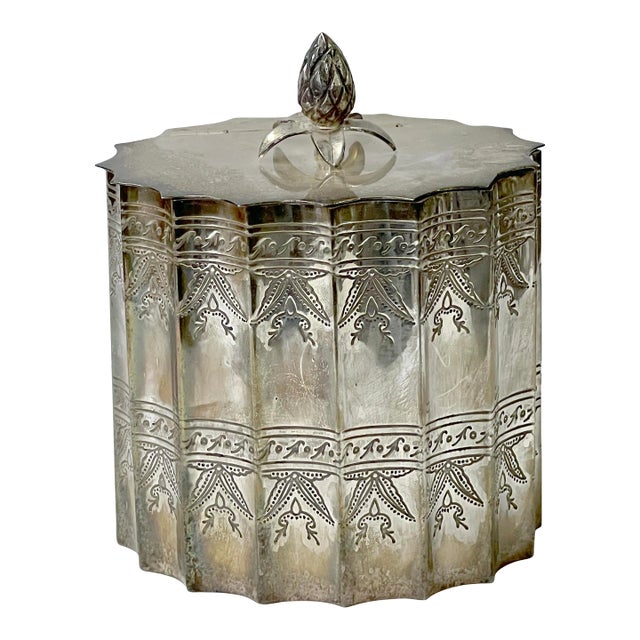 Vintage Silver Color Pewter Metal Oval Theme Container Display | Chairish