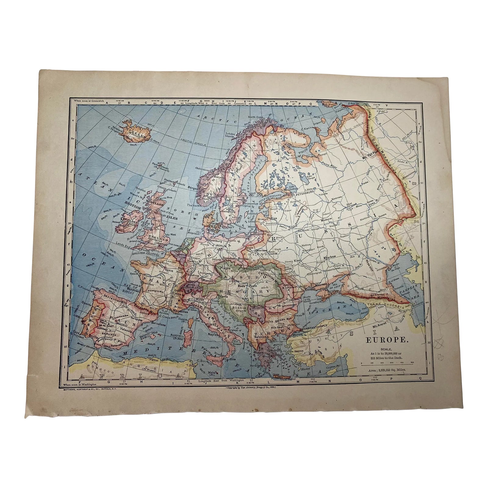 1883 Antique Europe Map | Chairish