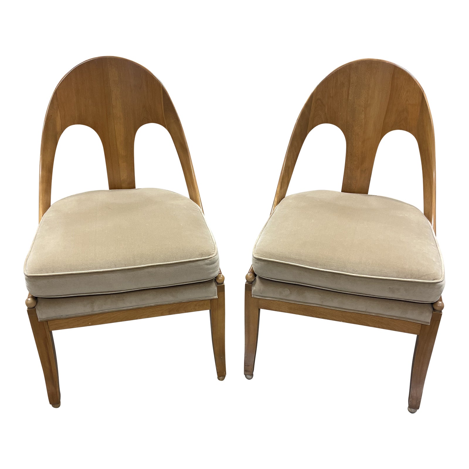 Pair, American Mid Century Walnut Spoon Back Chairs With Fine Designer ...