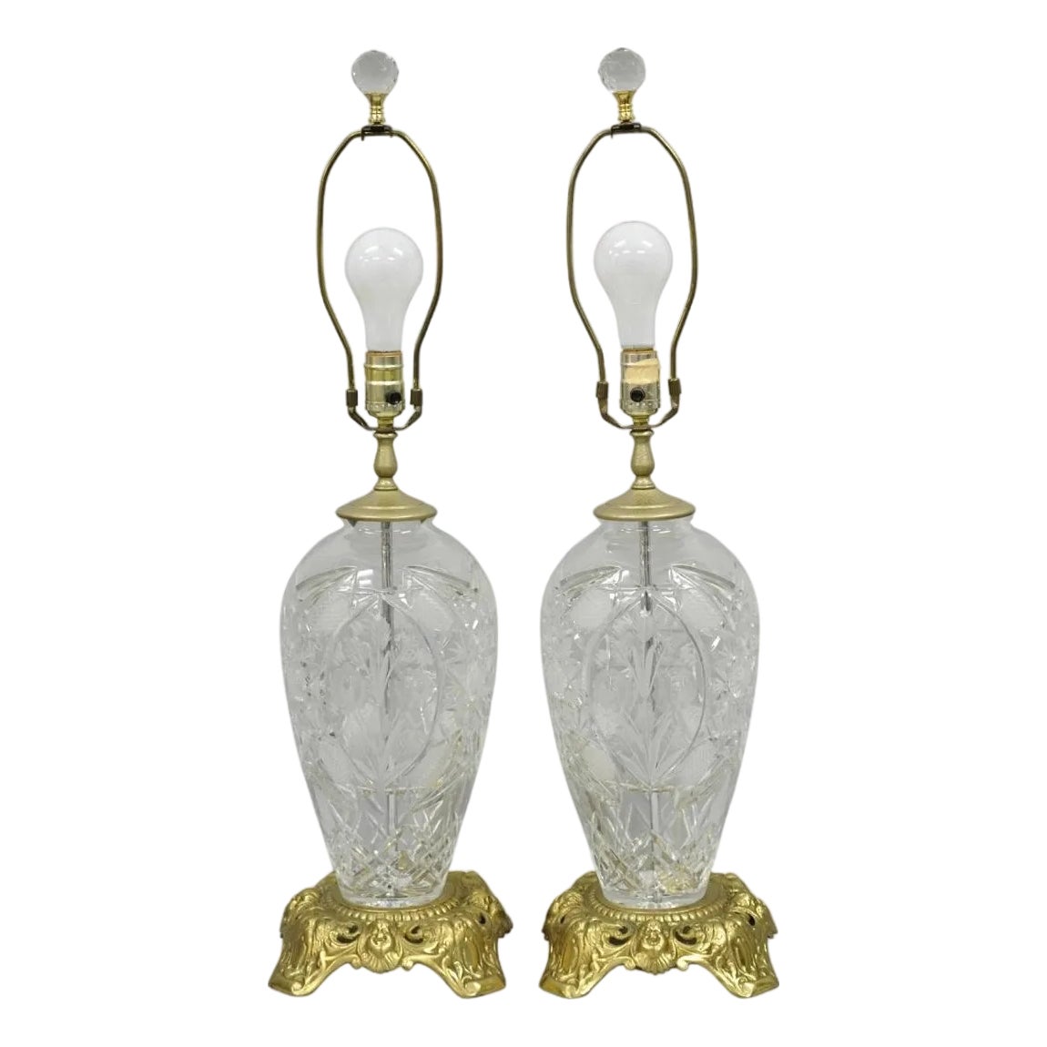 Vintage French Victorian Style Cut Crystal Glass Jardiniere Table Lamps ...