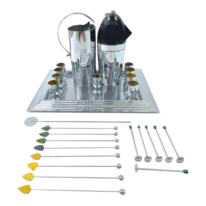 Art Deco Chrome & Bakelite Bar Set | Chairish