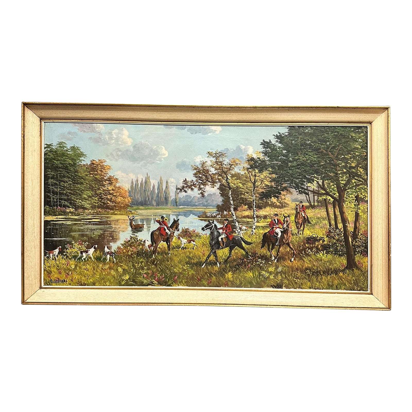 1950s Traditional French Hunting Scene Large Original Oil Painting on ...