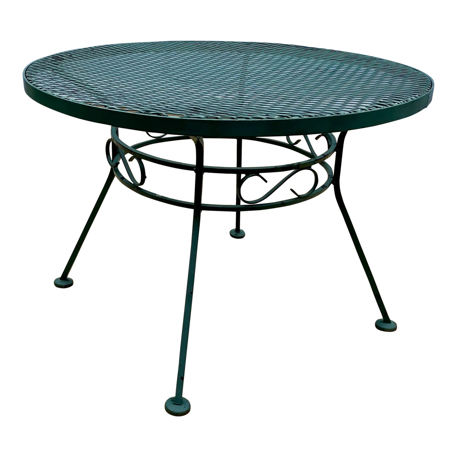 Vintage Green Wrought Iron Mesh Outdoor Side Table | Chairish