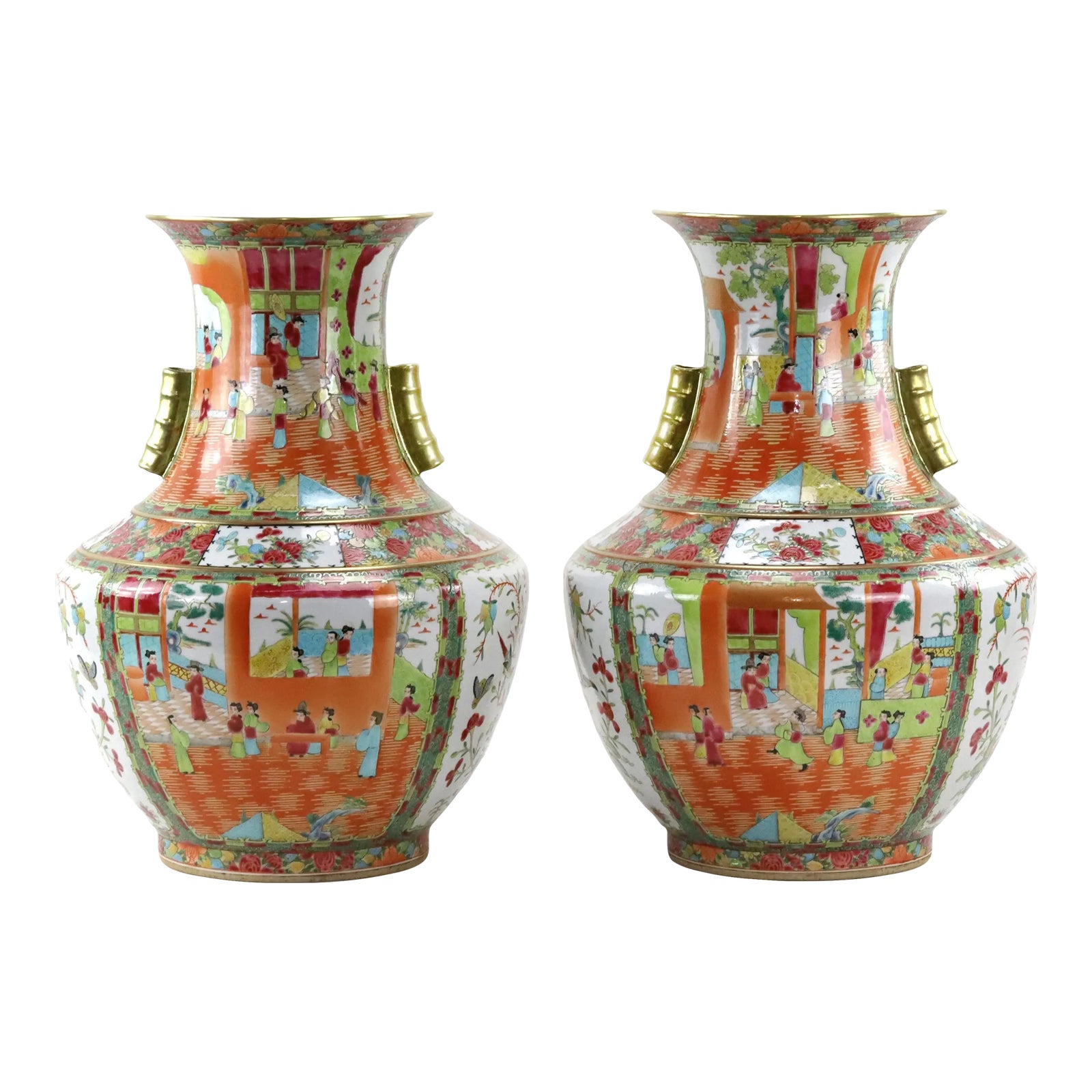 A Pair of Large Guangcai Porcelain Vases in the 19th Century | Chairish
