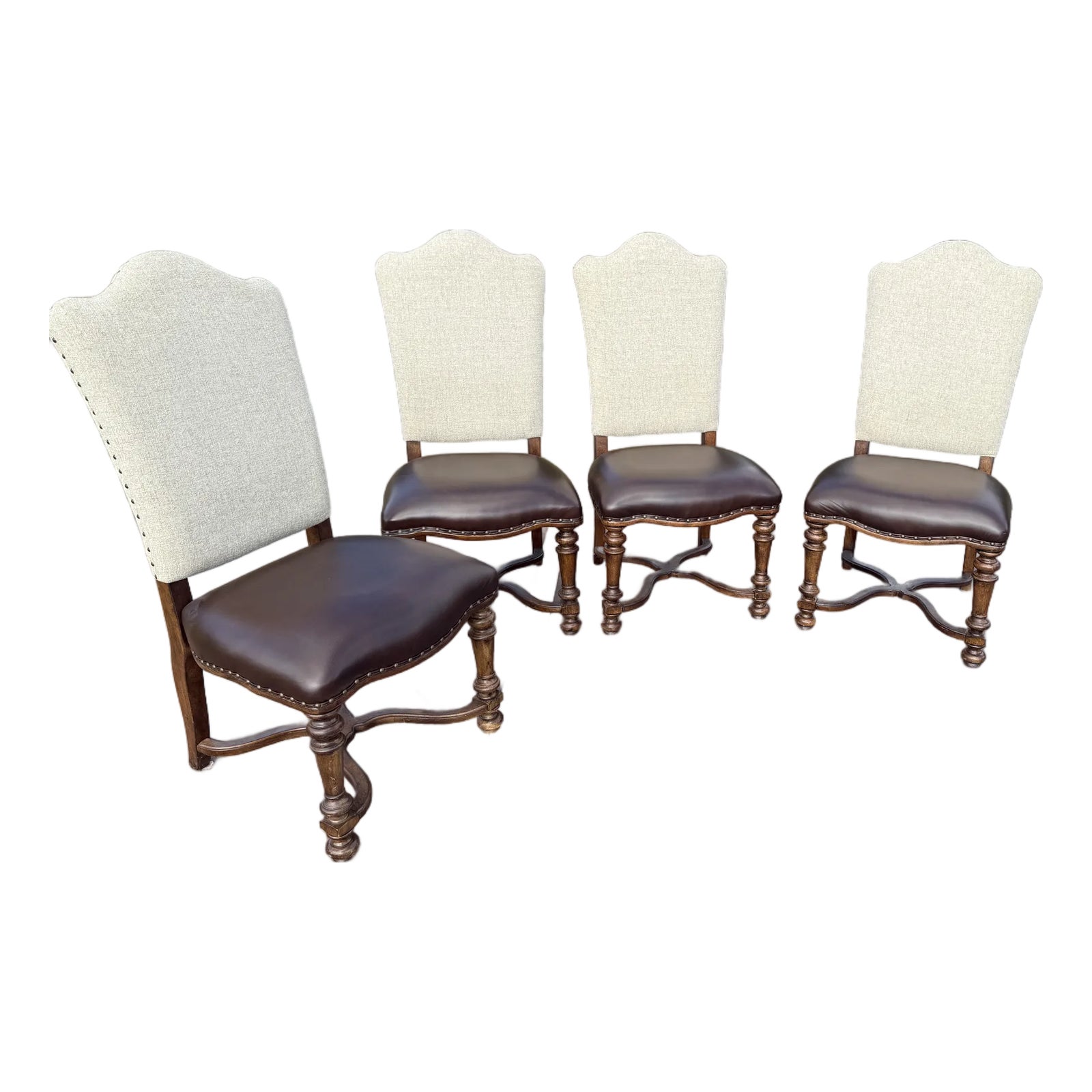 Spanish Style Side Chairs With Leather Seat - Set of 4 | Chairish