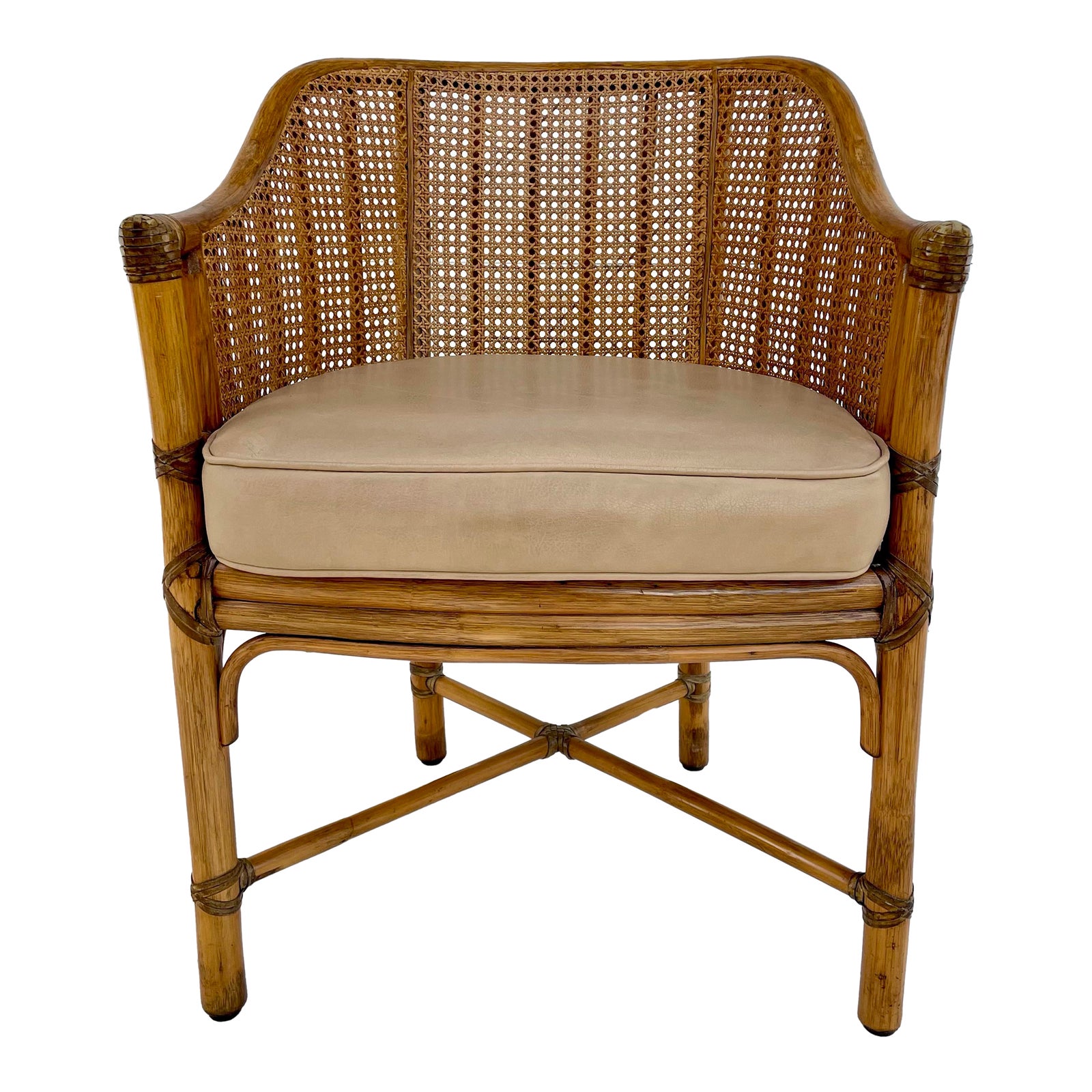 McGuire Bamboo and Cane Barrel Back Armchair | Chairish