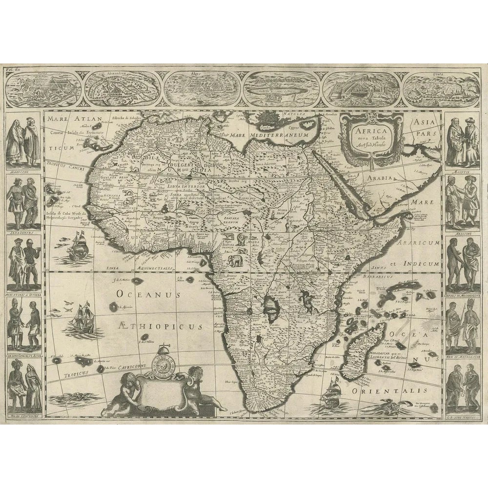 Map of Africa after Hondius, 1655 | Chairish