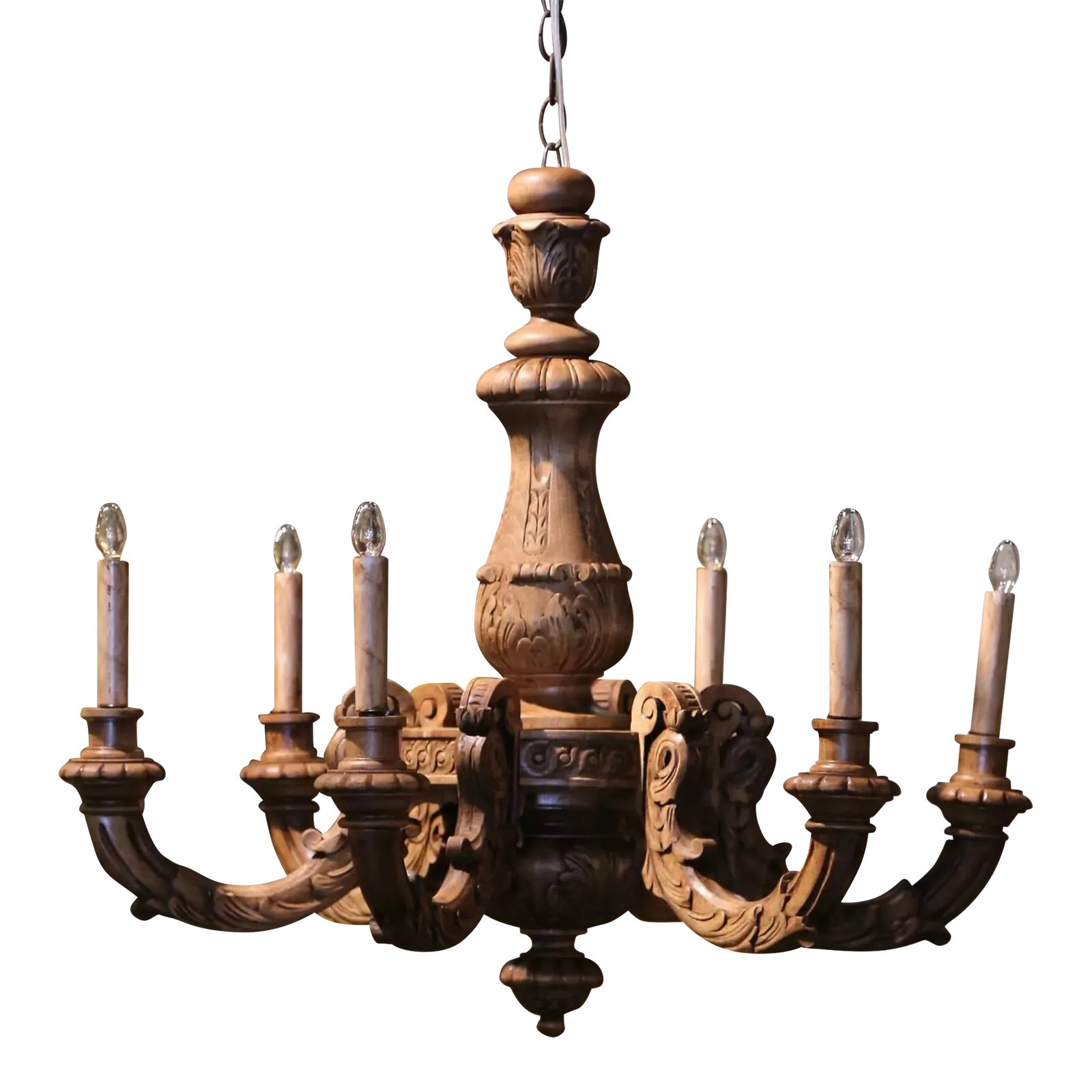19th Century French Napoleon III Carved Bleached Oak Six-Light ...