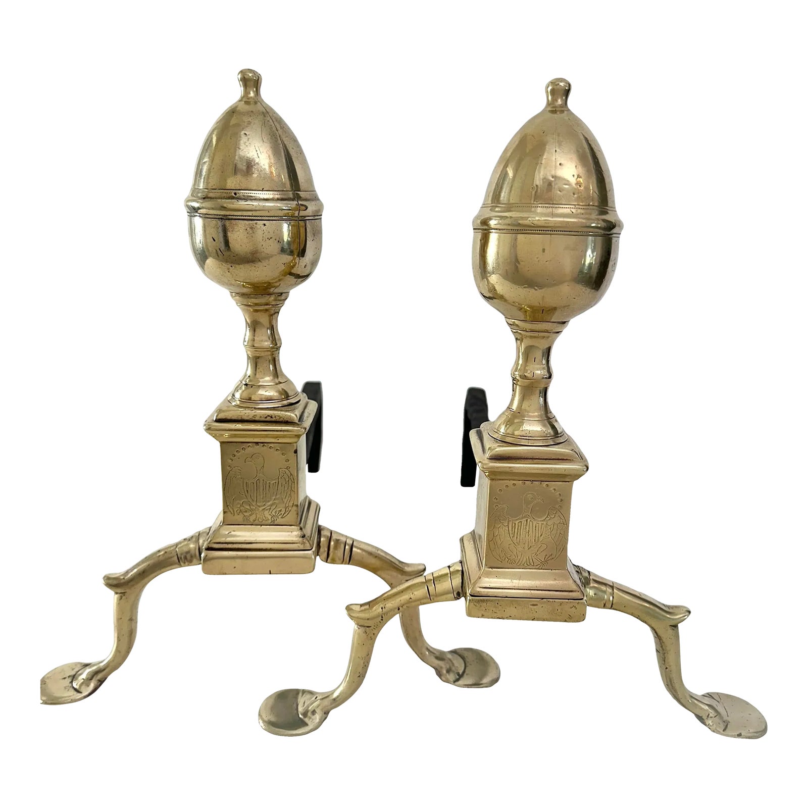 Pair of Late 18th Century Etched Federal Period Philadelphia Brass and ...
