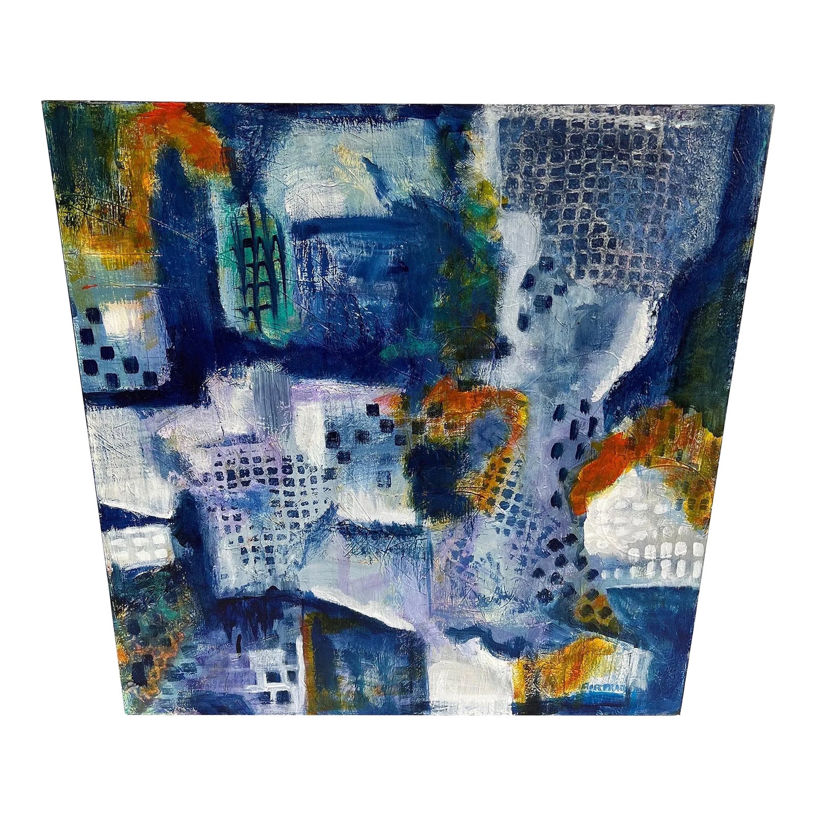 Large Blue Square Abstract Painting by Carol Bertrand | Chairish