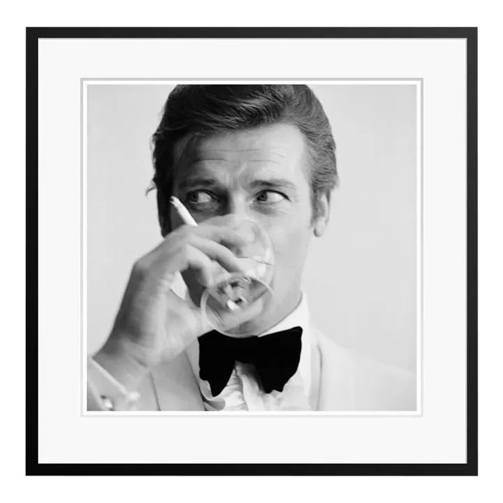 Shaken Not Stirred, Roger Moore Photograph in Black Wood Frame | Chairish