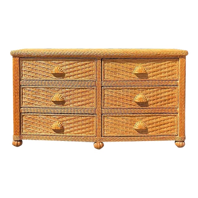 Vintage Coastal Woven Rattan Dresser | Chairish