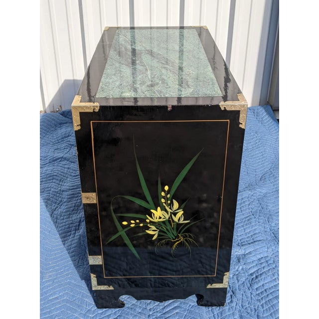 Late 20th Century Asian Black Lacquer Hand-Painted Chinoiserie Granite ...
