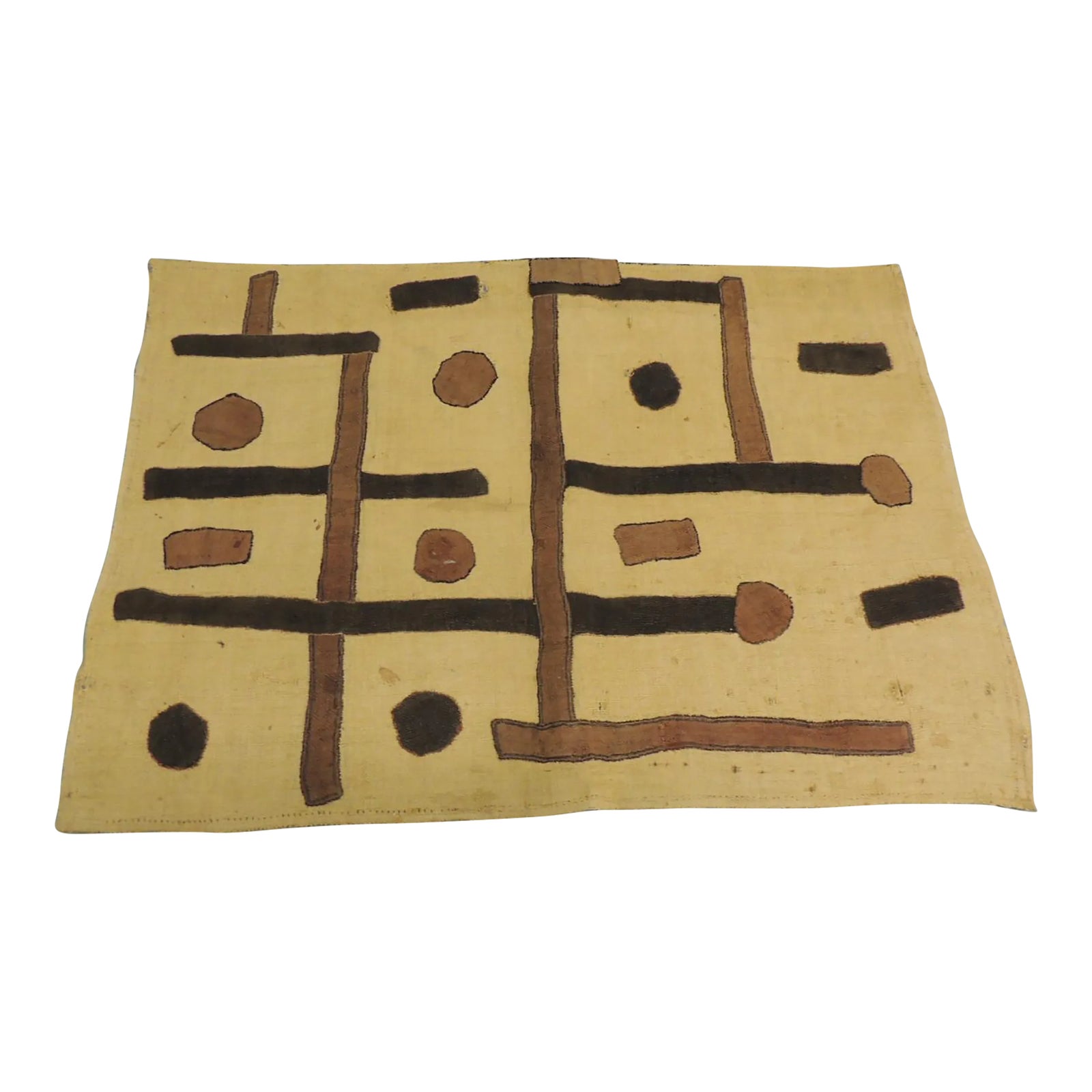 Vintage Tan and Black Raffia Woven Kuba African Textile #4 | Chairish