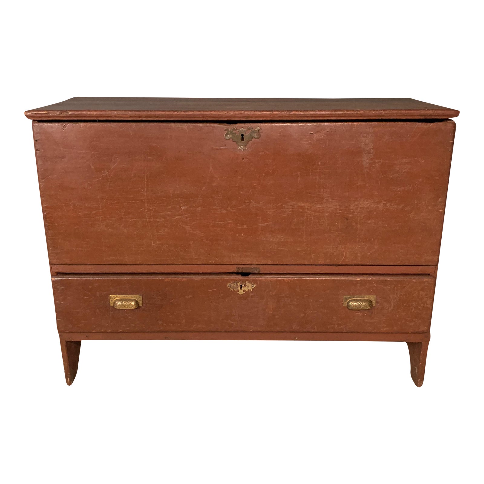 Mid 19th Century American Original Red Blanket Chest | Chairish
