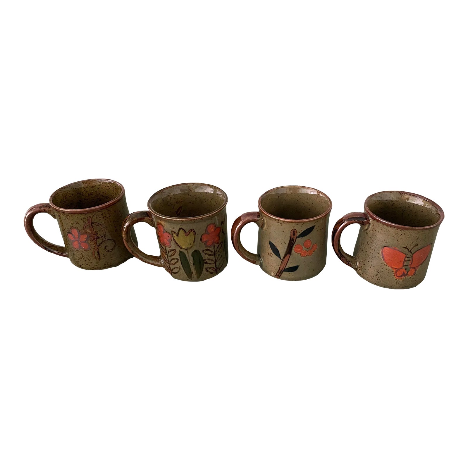 Vintage Mismatched Stoneware Coffee Cups- Set of 4 | Chairish