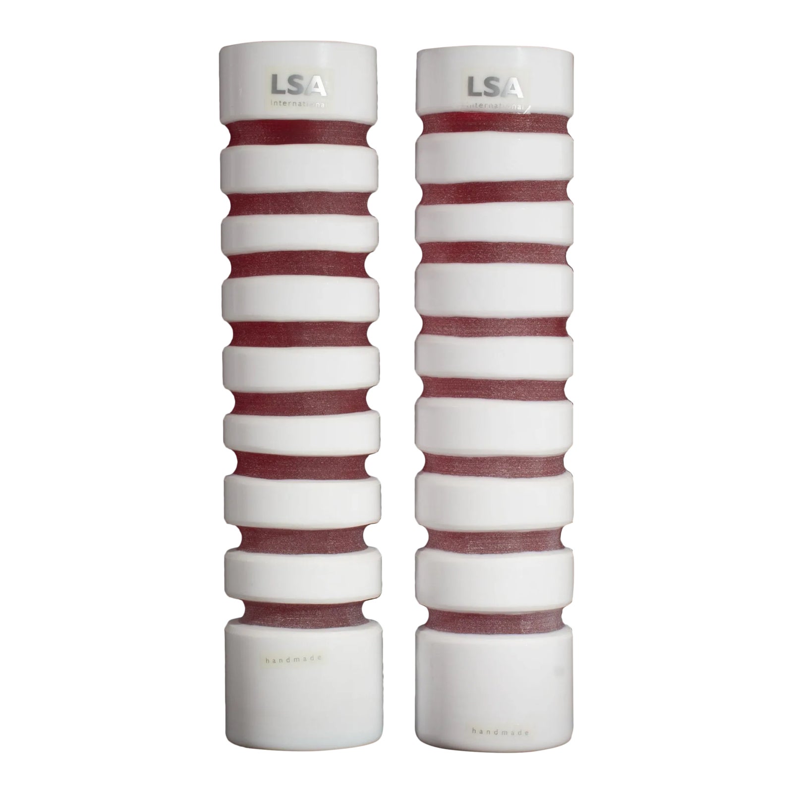 Lsa International Red and White Cased Glass Vases, a Pair | Chairish