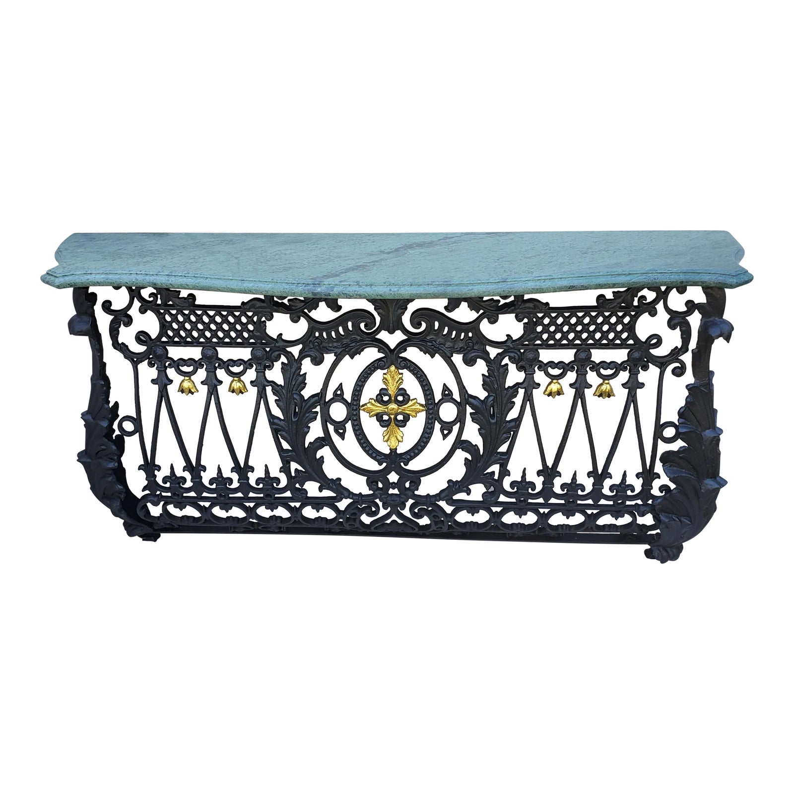 19th Century French Cast Iron Balcony Console Table With Marble Top ...