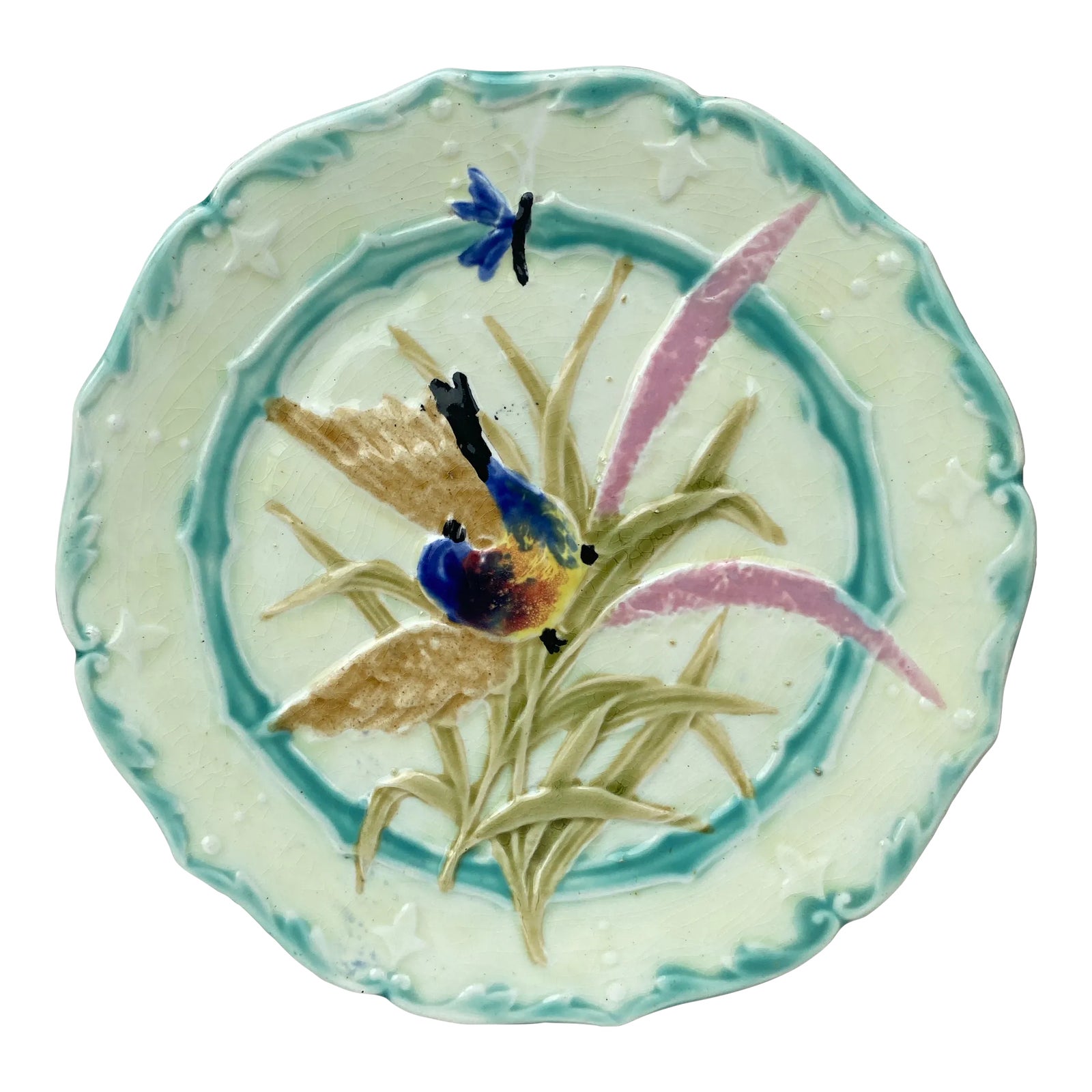 French Majolica Saint Amand Bird Plate, Circa 1890 | Chairish