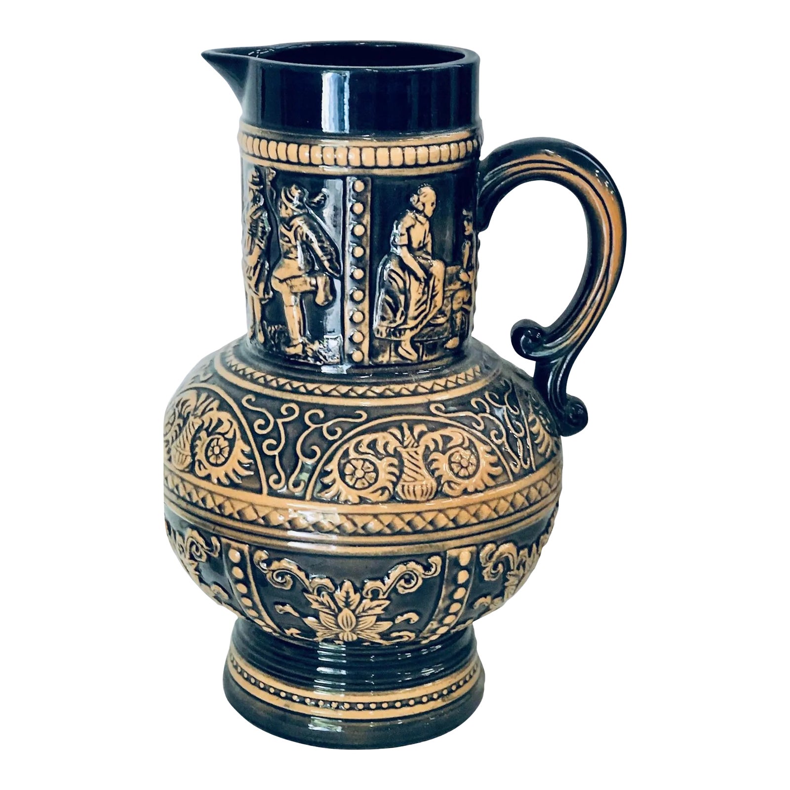 Antique Orleans Earthenware Pottery Wine Pitcher | Chairish