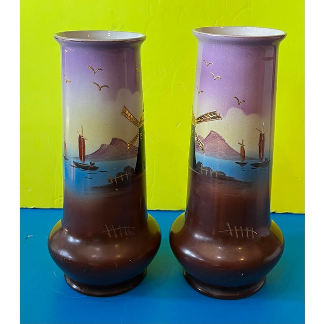 Antique Rubian Windmill Porcelain Vases - a Pair | Chairish