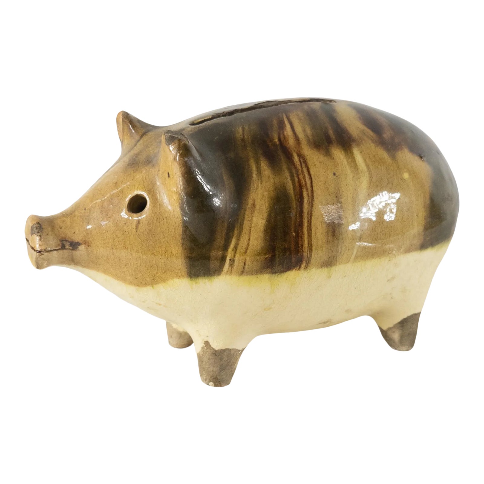 Early 20th Century Rustic Pottery Pig Form Piggy Bank | Chairish