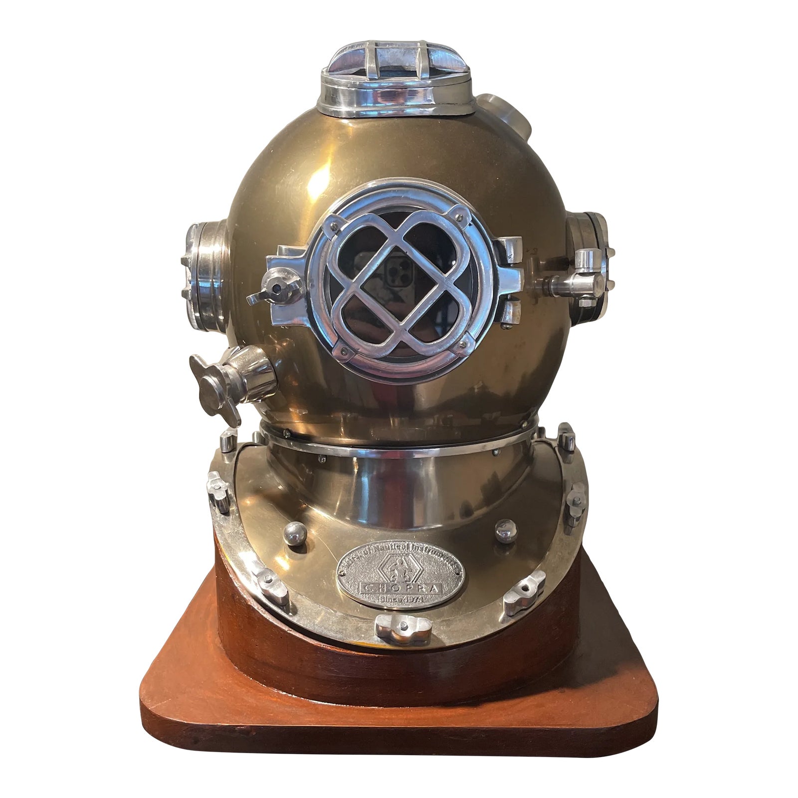 Vintage Deep Sea Divers Diving Helmet Copper and Steel Mounted on ...