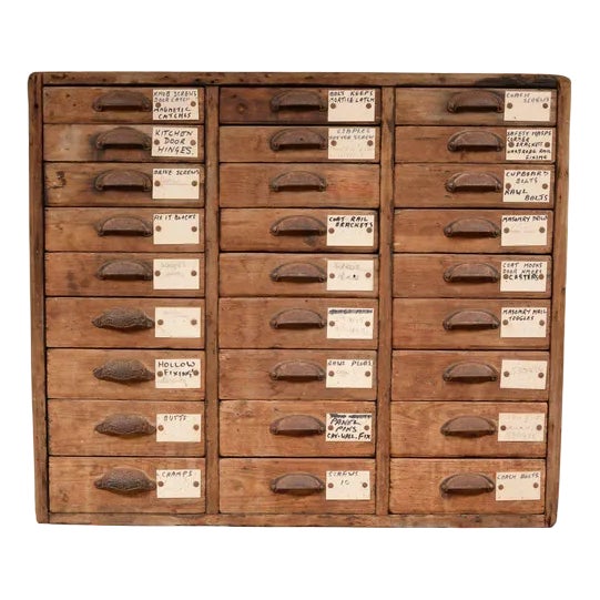 Pine Bank of 27 Engineers Drawers, 1920s | Chairish