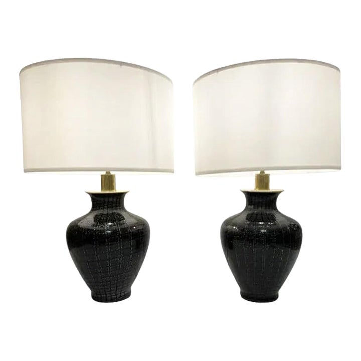 VeArt 1960s Pair of Black Murano Glass Table Lamps | Chairish