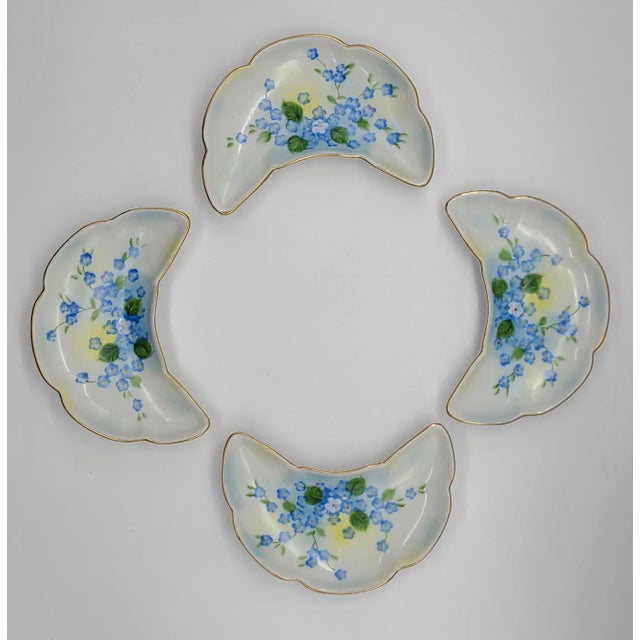 Vintage Hand Painted Crescent Shape Bone Plates- Set of 4 | Chairish