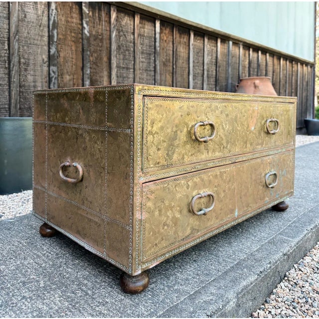 Late 20th Century Brass Clad Two Drawer Chest | Chairish