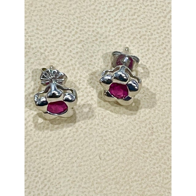 1 Carat Natural Round Ruby Stud Earrings 14 Karat White Gold, Post Back ...