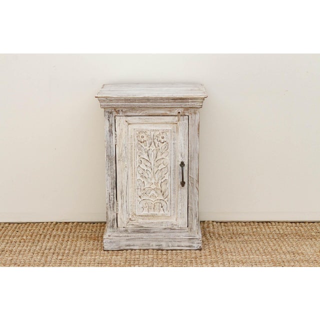 Floral Motif Whitewash Indian Cabinet | Chairish